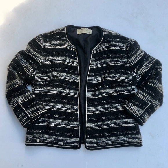 jaeger | Jackets & Coats | Vintage Jaegar Black Wool Metallic Open ...